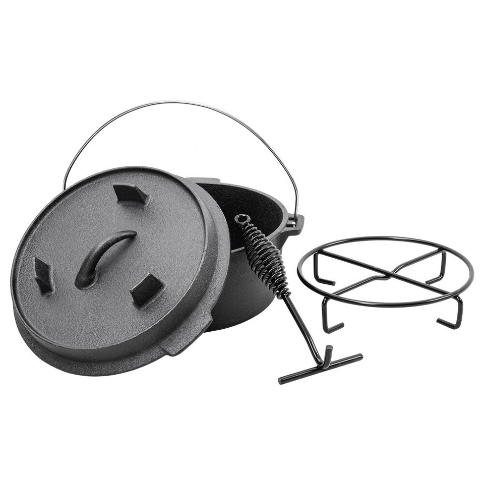 6L Metal Cast Iron Dutch Pot Camping BBQ Hanging Soup Stockpot ...