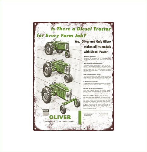 1952 OLIVER FARM TRACTORS 66 77 88 Diesel Garage Shop Metal Sign 9x12 ...