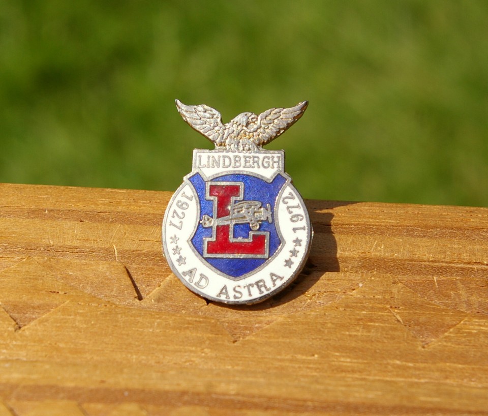 Lindbergh L 1927 1972 AD Astra 1 1/8" Silver Tone Metal Enamel Lapel ...
