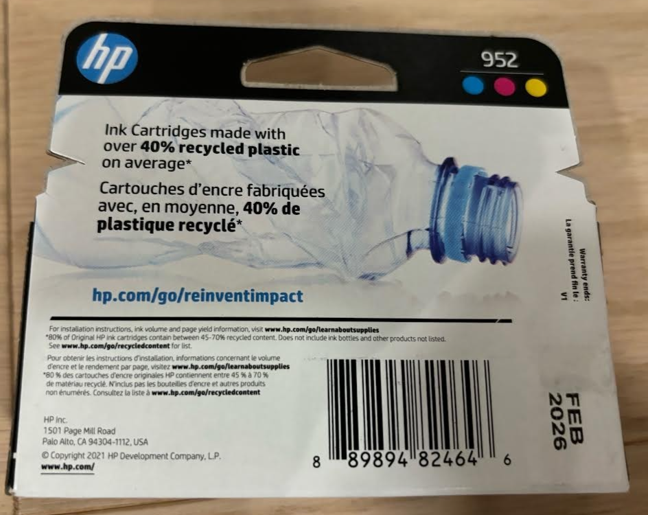 HP ink 952 Cyan, Magenta,Yellow Ink Cartridges ONLY HAS YELLOW AND ...