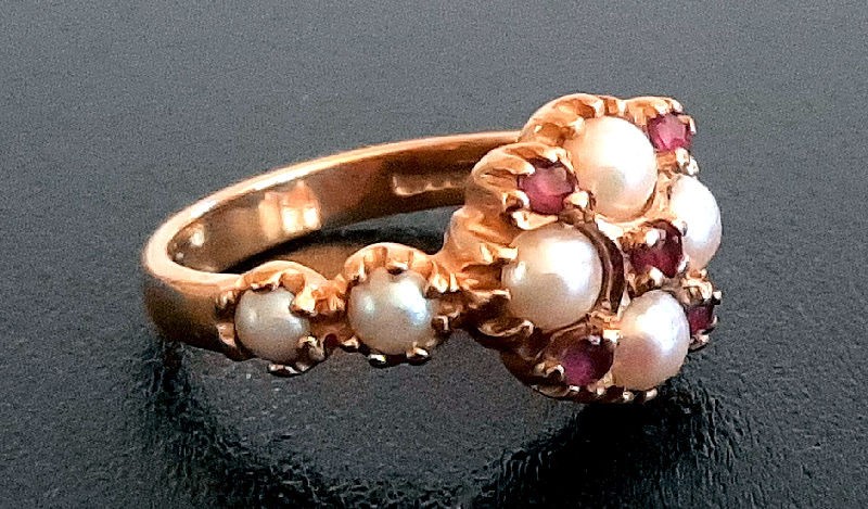 ANTIQUE c1868 14K YELLOW GOLD RUBY & PEARL RING * BRITISH HALLMARKS | eBay