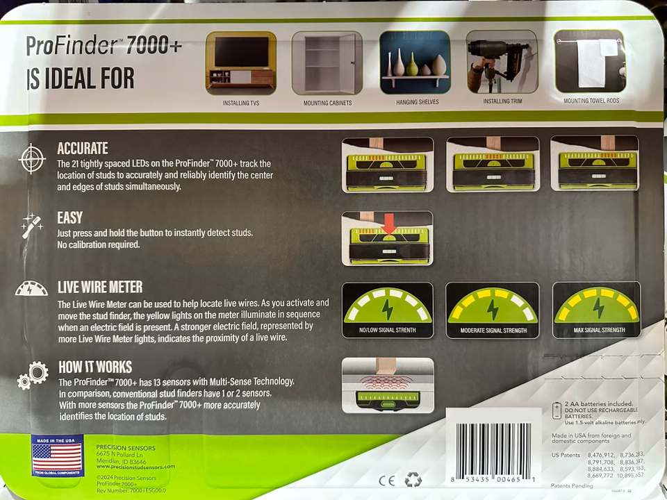 Precision Sensors ProFinder 7000+ Professional Stud Finder with Live ...