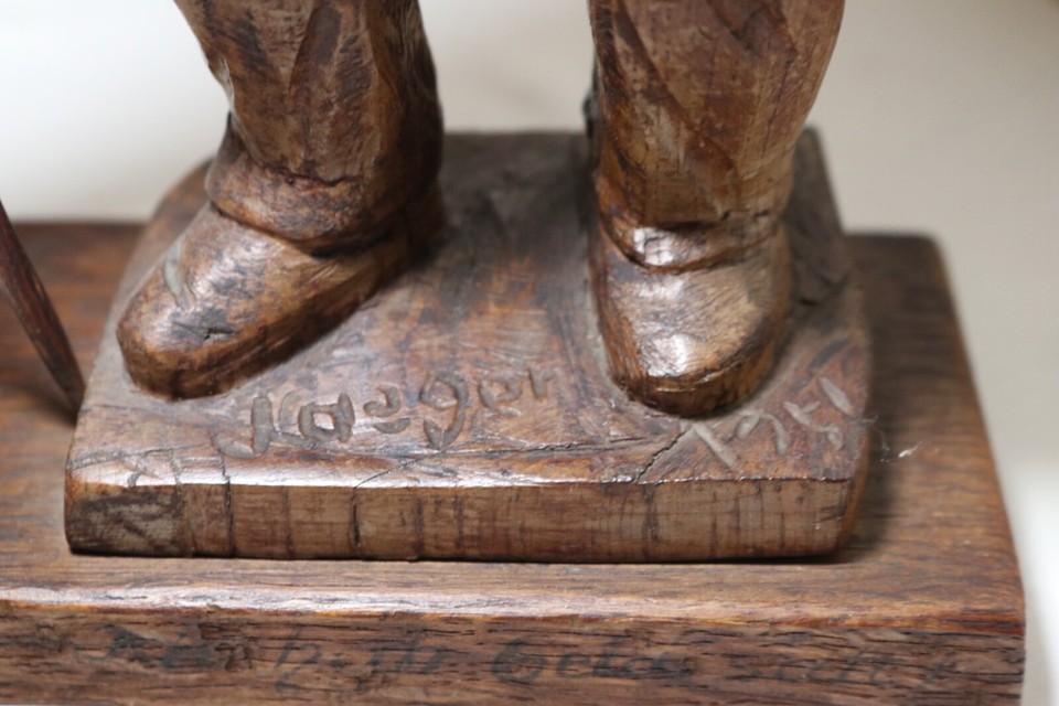 antique 1751 Folk Art hand carved wood figural Jaeger man sculpture ...