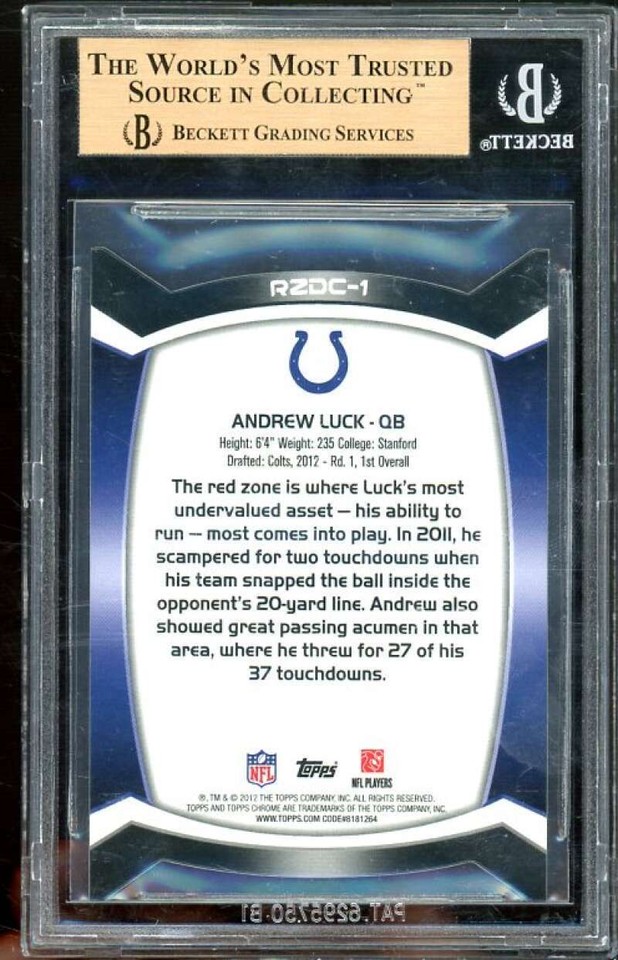 Andrew Luck Rookie Card 2012 Topps Chrome Red Zone Refractors #1 BGS 9. ...
