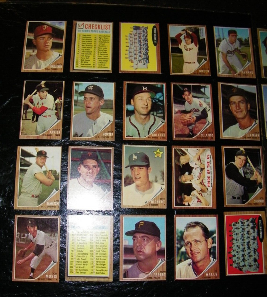 1962 TOPPS BASEBALL CARDS GROUP LOT OF 56,REALLY NICE CONDITION CORNERS ...