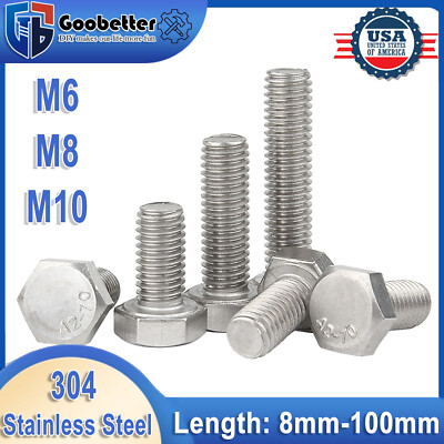 M6 M8 M10 Hex Head Cap Screw Bolt Fully Thread Stainless Steel Length ...