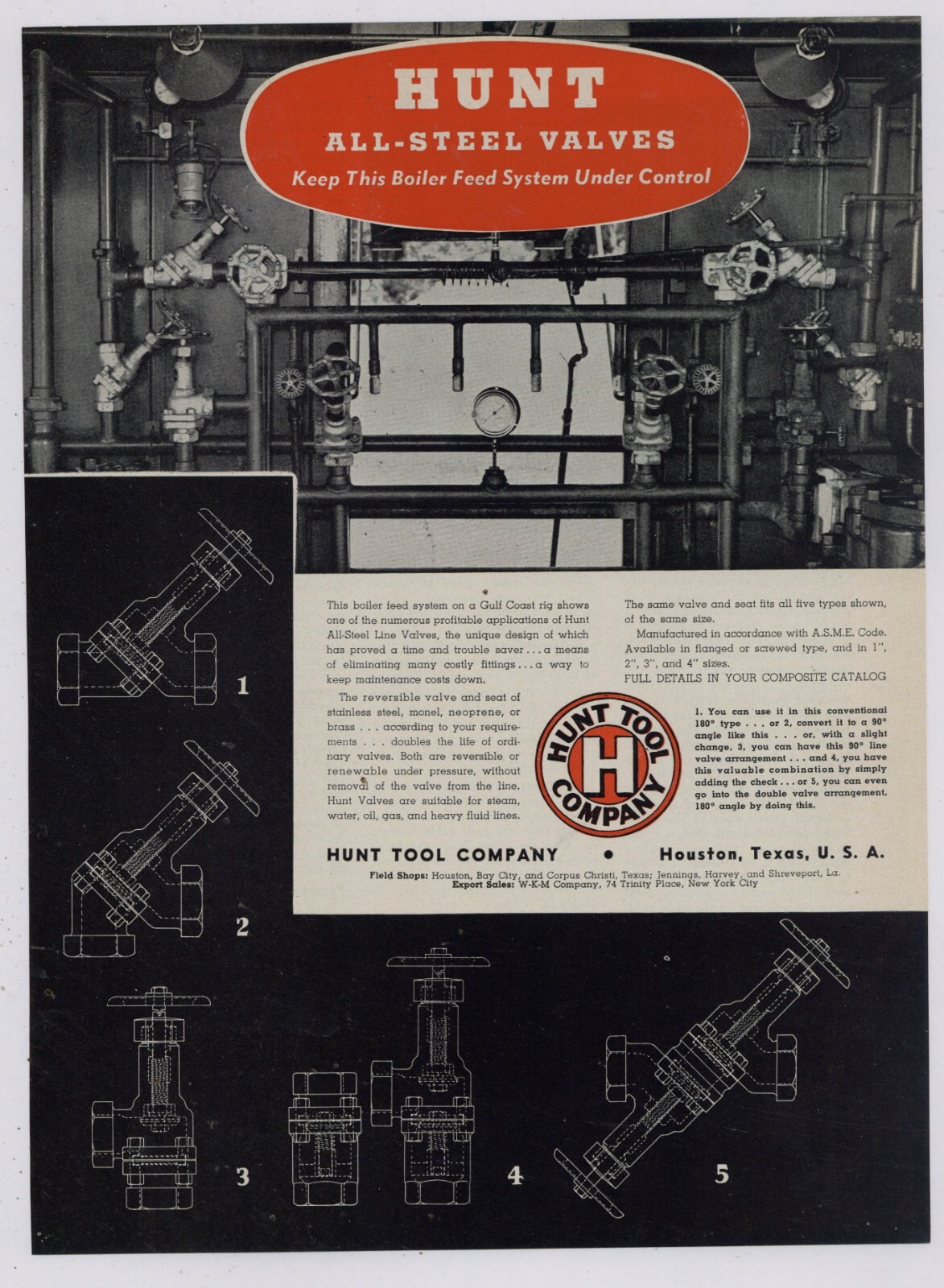 1941 Hunt Tool Co. Ad: All Steel Valves for Oilfield Operations ...