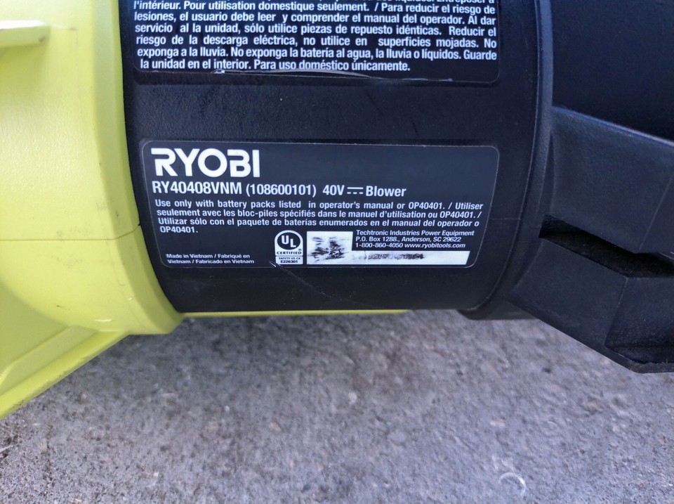 Ryobi RY40408VNM 525CFM 40V JET FAN Cordless Leaf Blower Tool Only Free ...
