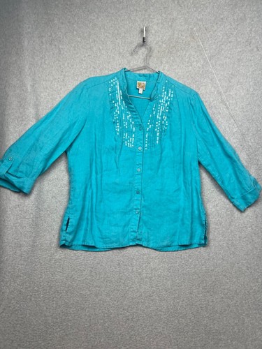 JM Collection Linen Tunic Blouse Womens Petites Size 12p Coastal Beach ...
