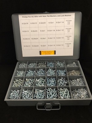 PHIL PAN HEAD MACHINE SCREW ASSORTMENT 6/32 8/32 10/24 10/32 ZINC WITH ...