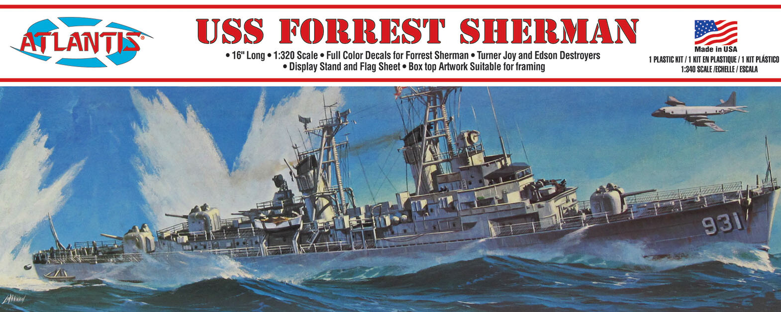 USS Forrest Sherman Destroyer DD-931 1/320 scale plastic kit Atlantis ...