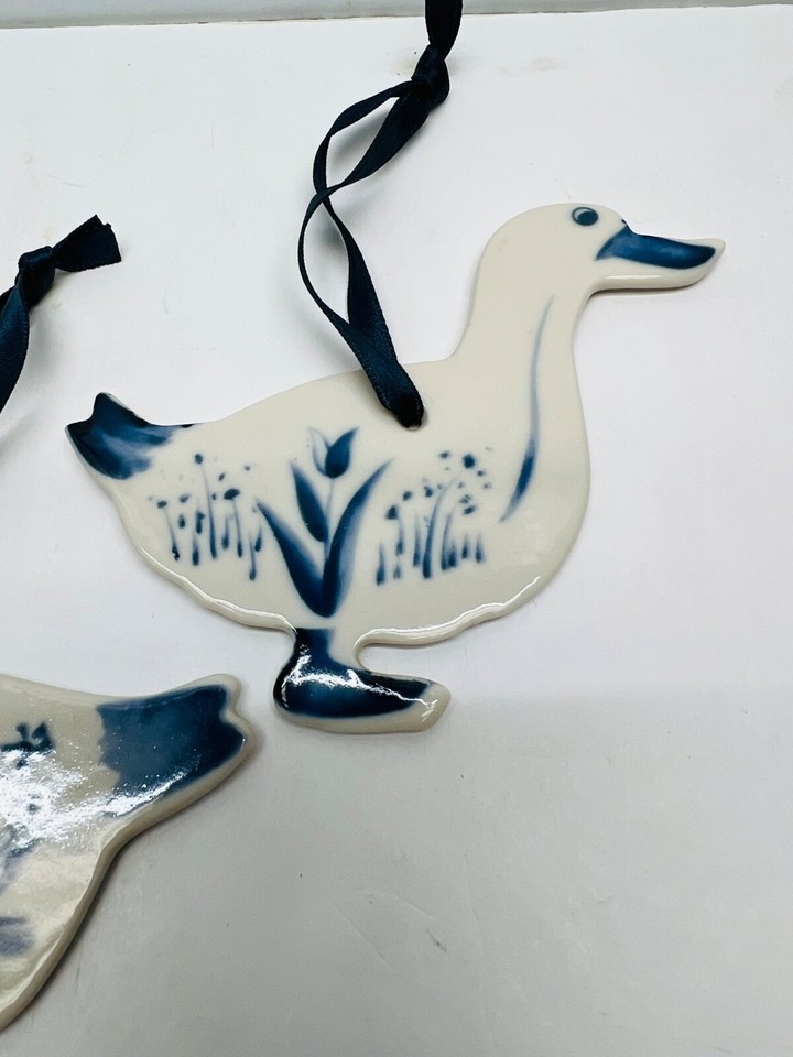 set of two russ berrieblue delft style duck hanging ornaments | eBay