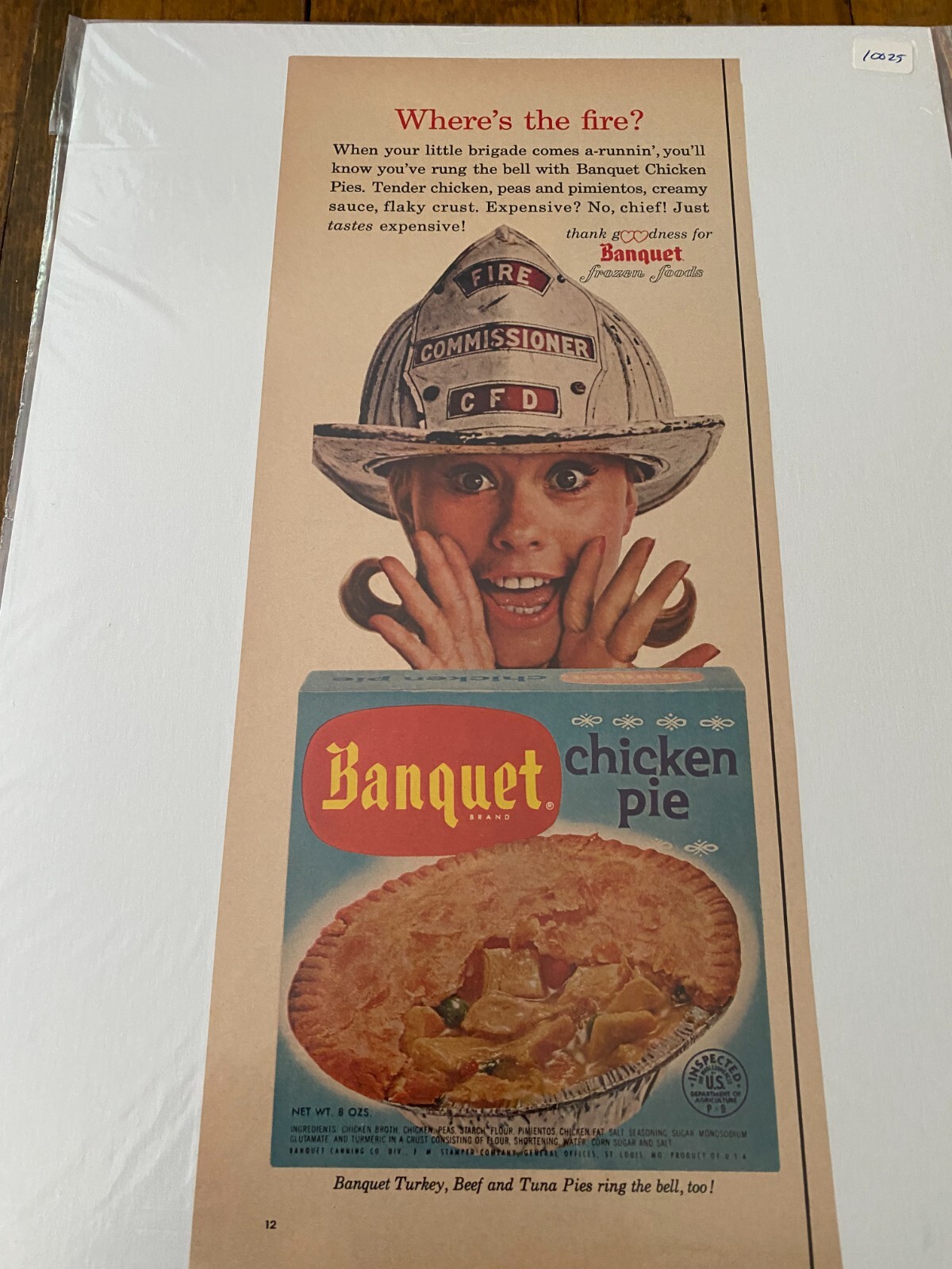 Vintage 1965 Banquet Pot Pies Woman Fire Fighter ad | eBay