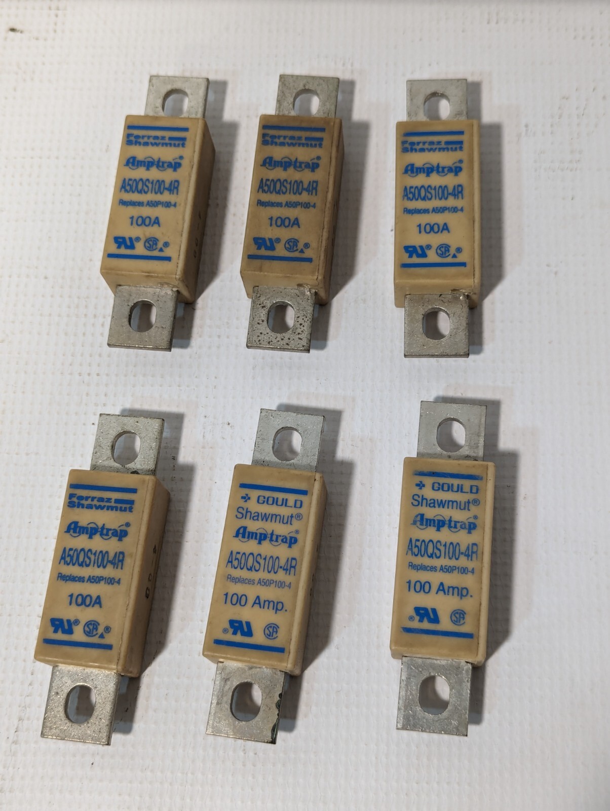 Lot of 6 Gould Shawmut A50QS100-4R Fuses, Amptrap, 100A | eBay