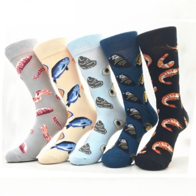 5 Pairs Men's Crew Socks Daily Seafood Casual Cotton(Shrimp,Fish,Mussel ...