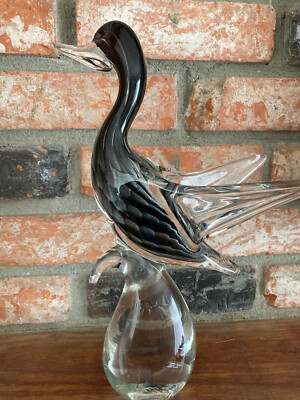 Vintage 1981 Murano Art Lead Crystal Duck with Detailed Internal Fumato ...