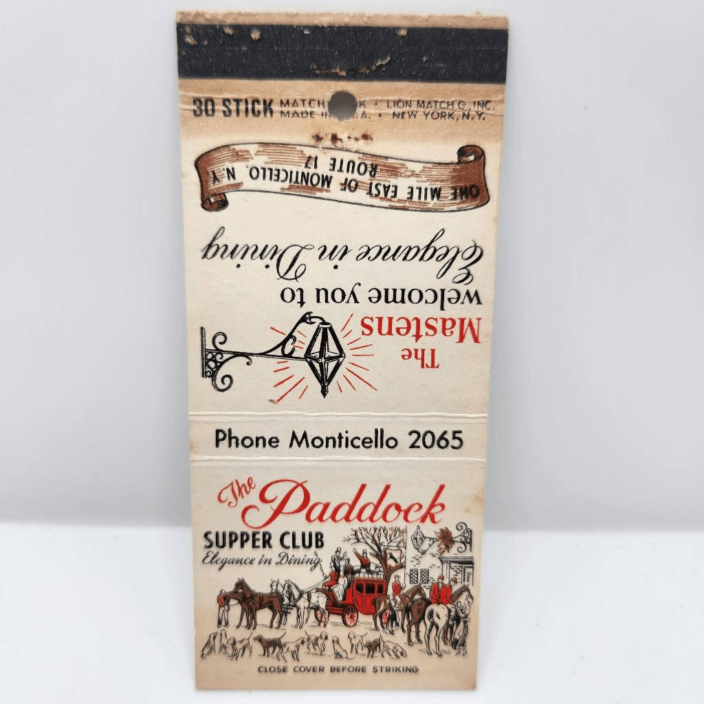 Vintage Matchcover The Paddock Super Club Monticello New York | eBay