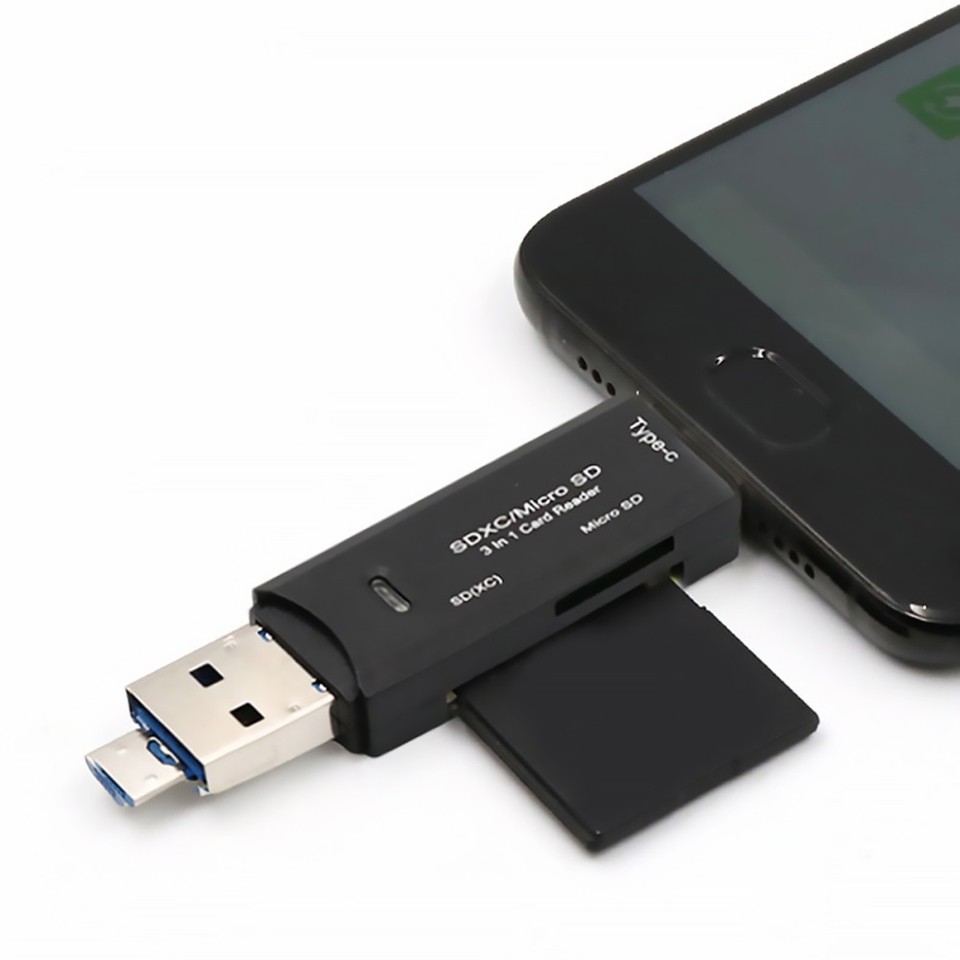 3 In Computer Memory Card Adapters Usb Adaptor Type-C Micro Reader ...