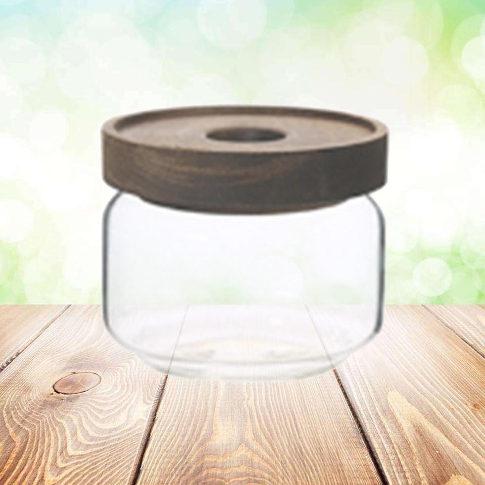 350ML Wooden Lid Candy Jar High Borosilicate Transparent Glass Storage ...