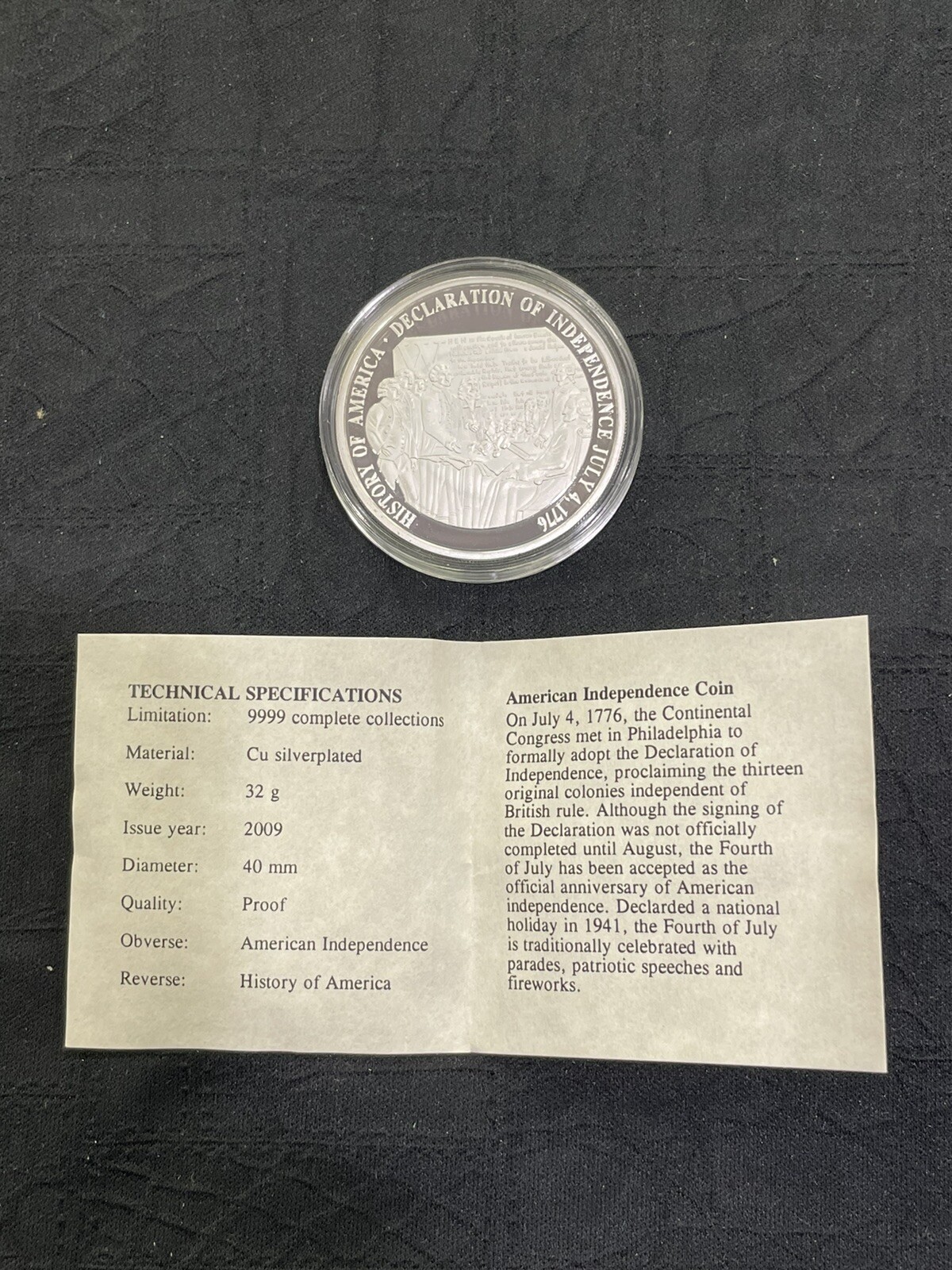 American Mint Birth of our Nation Declaration of Independence Coin w ...