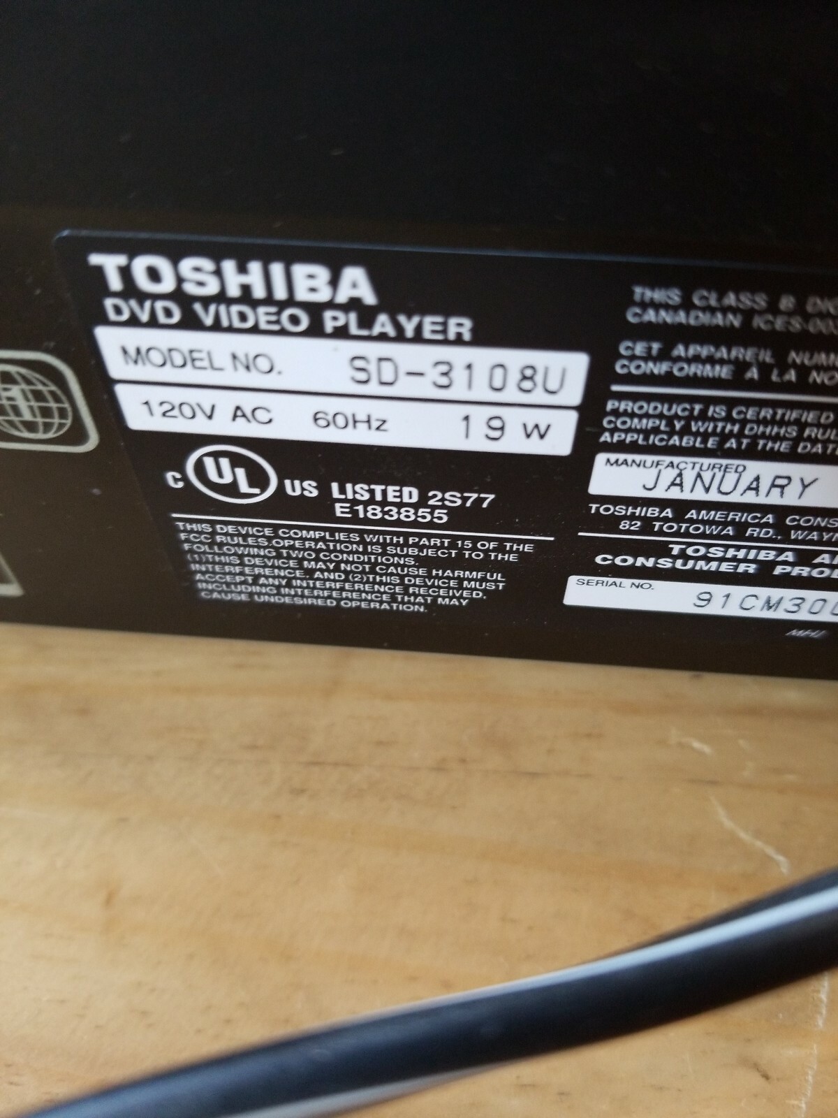 Toshiba SD-3108U 3108 DVD PLAYER one leg broke | eBay