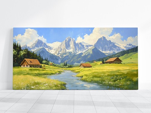 Switzerland Painting, Swiss Alps Art, Zermatt Mountains Landscape ...