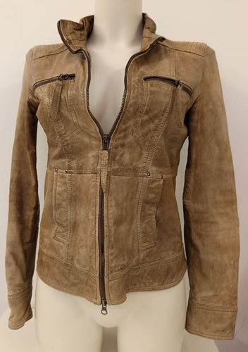 TCM Cool Leather Jacket Size 36 S Top Brown Beige Tchibo | eBay UK