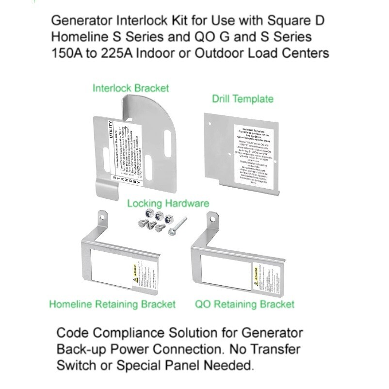 Generator interlock kit for Square D QO and Homeline 150 - 200 Amp Main ...