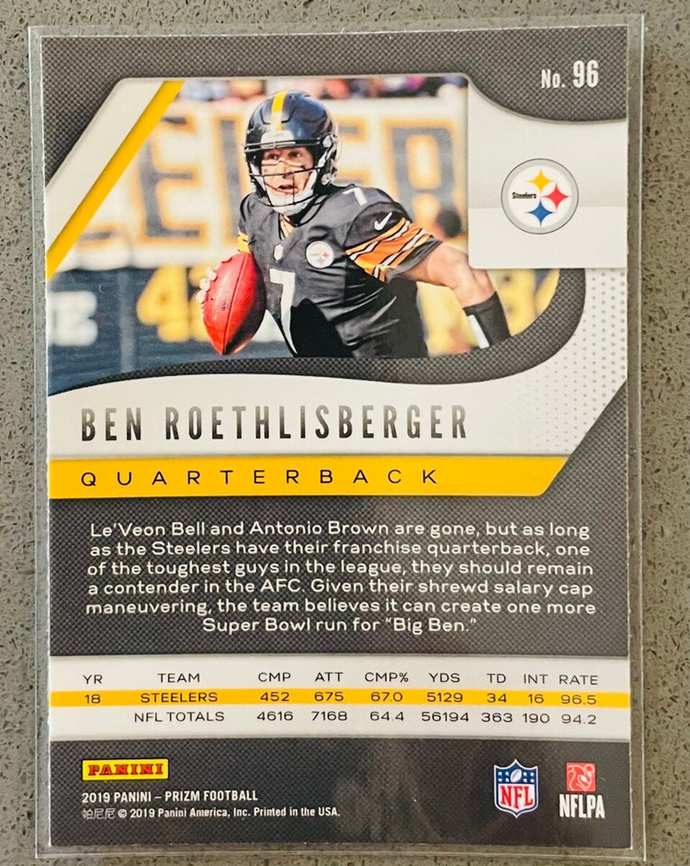 2019 Panini Prizm Football #96 Ben Roethlisberger Base Trading NFL Card ...