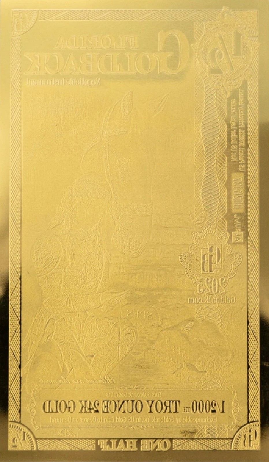 Gold Back .999 Pure 24 Karat Note 1/2 Goldback Florida Currency 1c ...