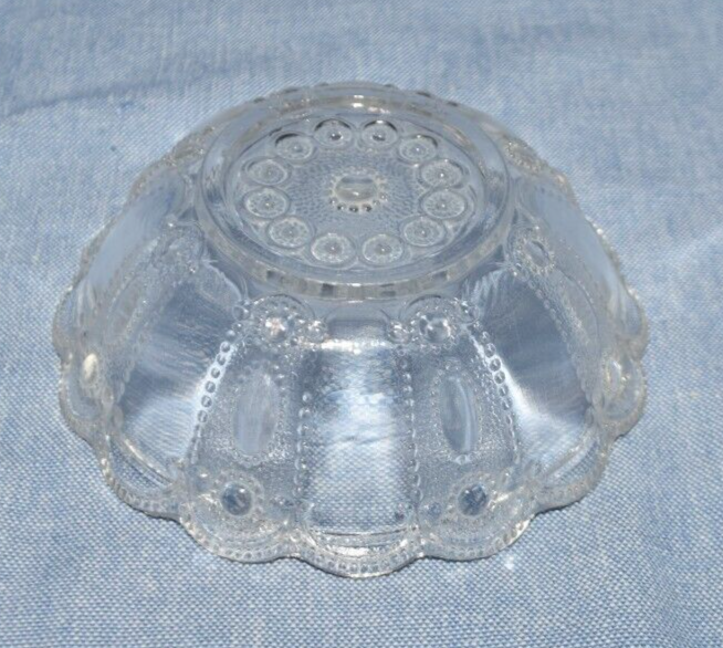 Antique Victorian CLEAR Glass Bowl Candy Dish Scalloped Rim Beads Ovals ...
