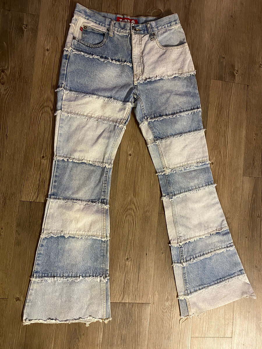 Zana Di Tiered Patchwork Denim Jeans Flare Leg Vintage 90s Zana Di Tiered Patchwork Denim Jeans Flare Leg Vintage 90s