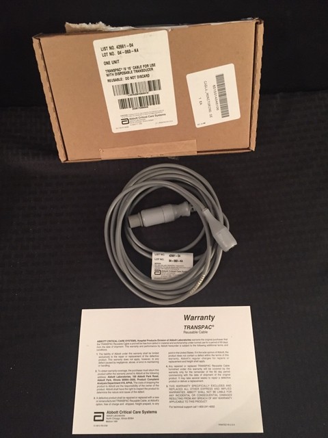 Abbott Transpac IV Transducer Cable Reusable 15' 42661-04 for sale ...