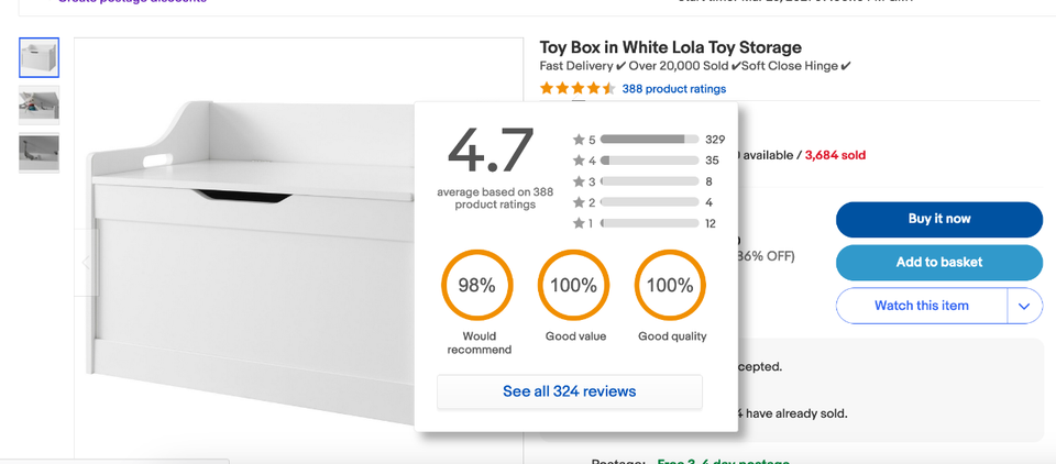 Toy Box in White Lola Toy Storage | eBay UK