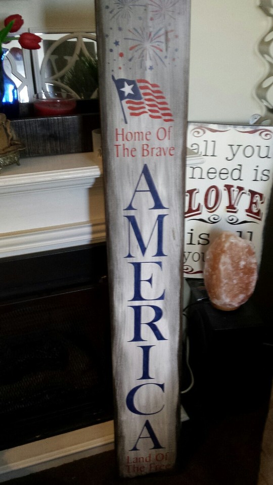 Large America Porch Sign Rustic Wood Vertical 48" Primitive Distressed ...