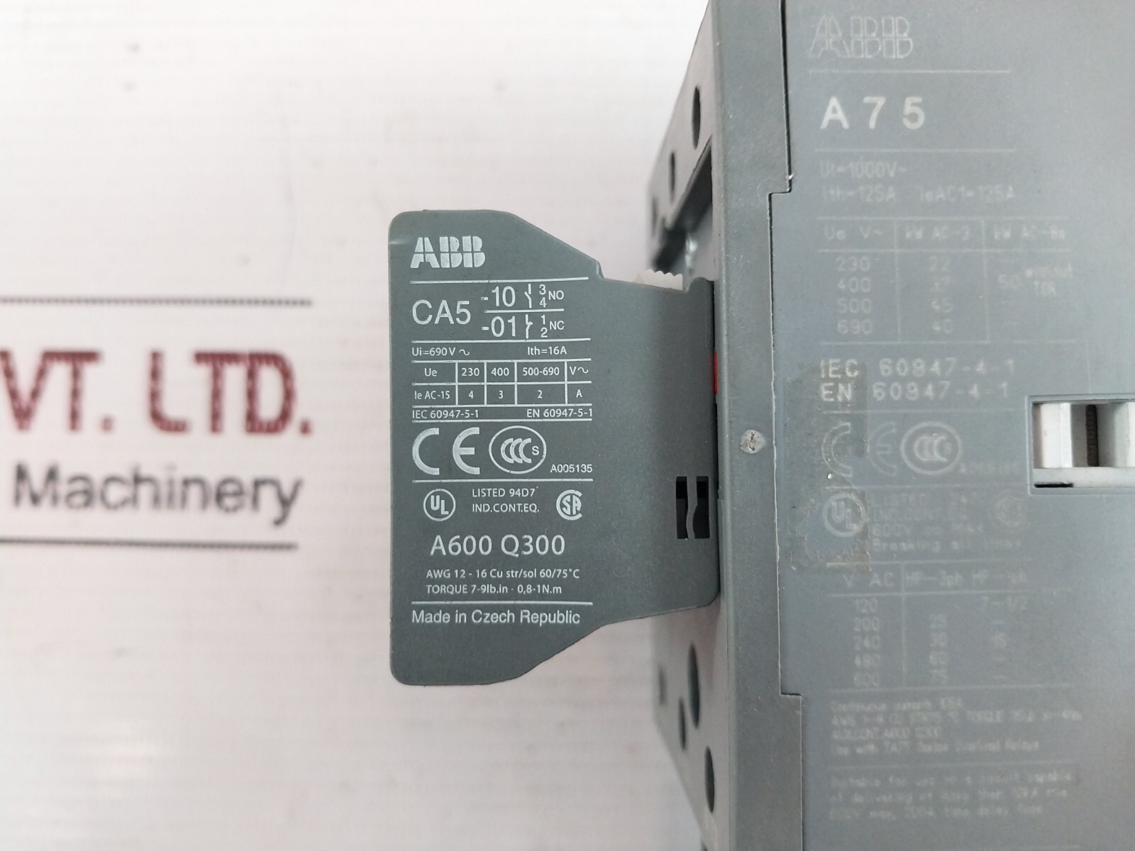 ABB TA75 DU Thermal Overload Relay + A 75 Contactor + CAL5-11B Contact ...