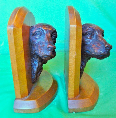Vintage SYROCO Wood & Resin "3-D" DOG BOOKENDS Retriever IRISH SETTER ...