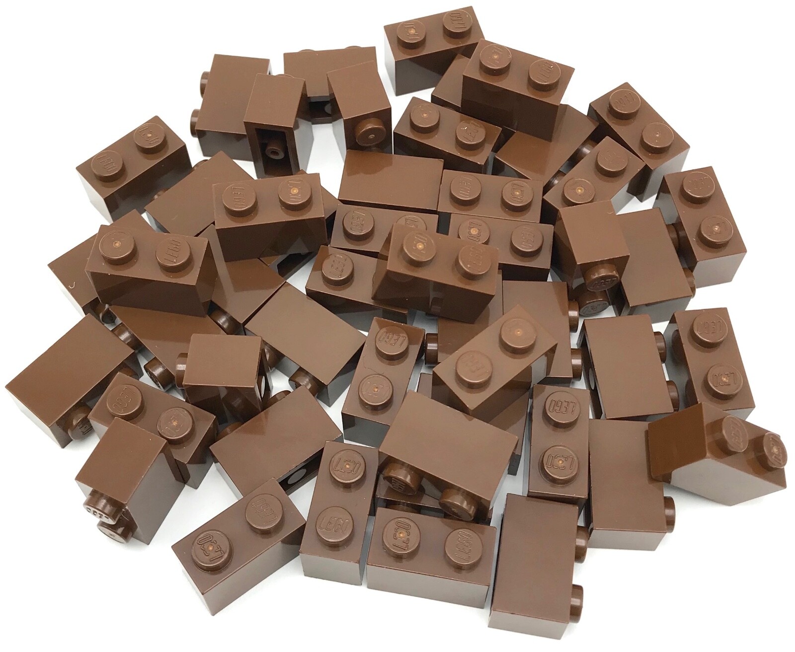 Lego 50 New Classic Brown Bricks 1 x 2 Dot Building Blocks Pieces Parts ...
