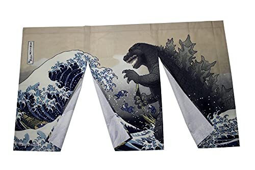Folcart Godzilla Noren Door Curtain Ukiyo-e Hokusai Mt.Fuji Unbleached ...