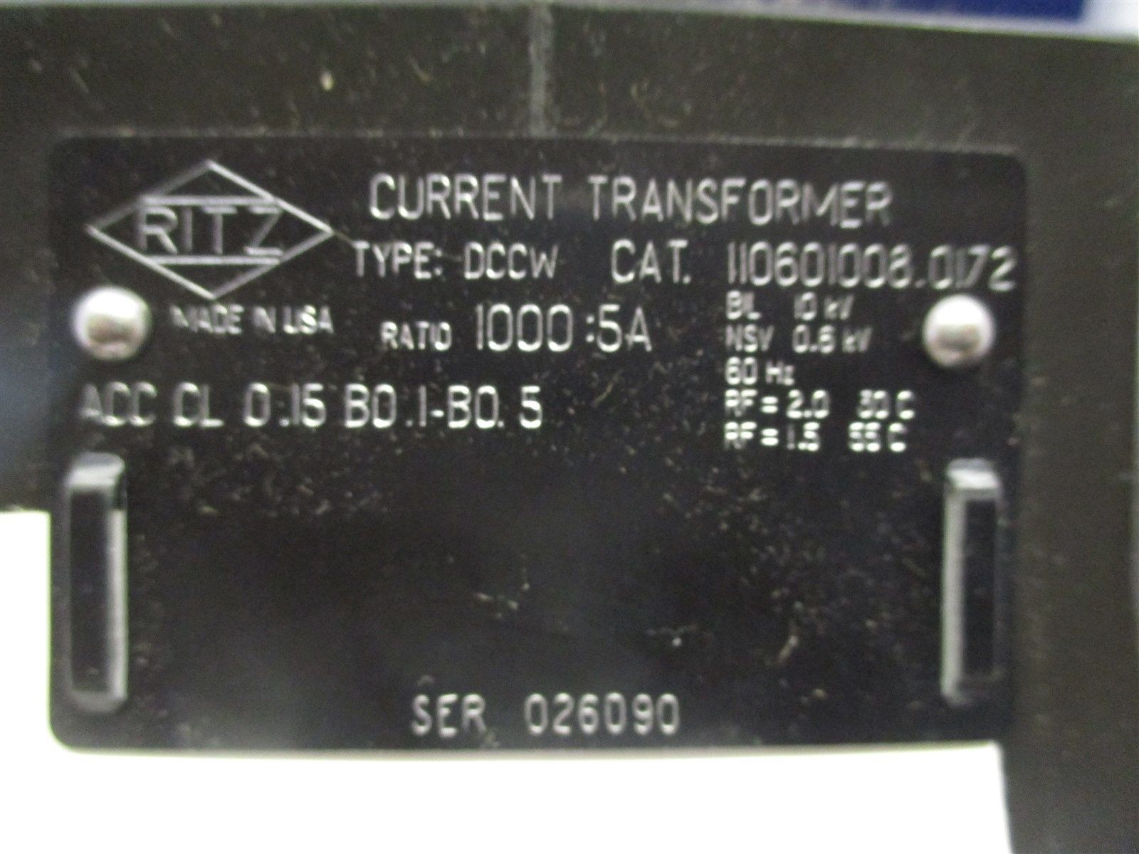 Ritz Current Transformer DCCW Ratio 1000 5a Cat #110601008.0172 for ...
