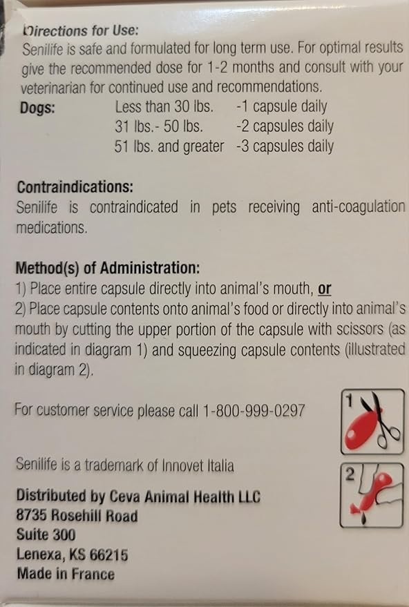 Senilife by Ceva Nutritional Supplement for Elderly Dogs 30 Capsule Exp ...