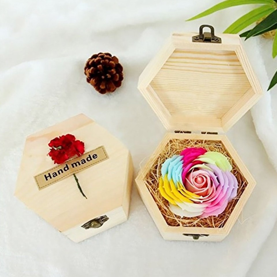 2 Pcs Small Hexagonal Wood Case Hand-Carved Soap Flower Box Decorative ...