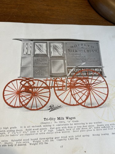 Vintage 1900s Racine Delivery WAGON CATALOG HORSE DRAWN Heavy Milk Mail ...