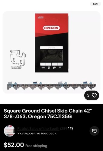 Square Ground Chisel Skip Chain 42" 3/8-.063, Oregon 75CJ135G | eBay