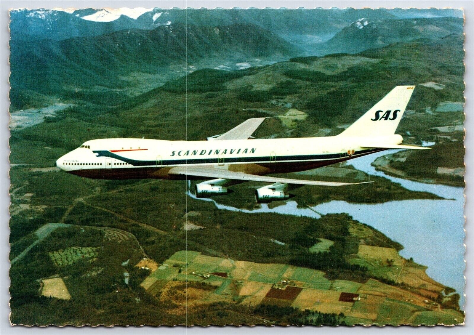 Airplane Postcard Scandinavian Sas Airways Airlines Boeing 747 In 7396