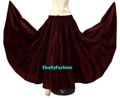 Burgundy Gypsy Skirt 3 Tier 10 Yard Belly Dance Tribal Ethenic Flamenco ...