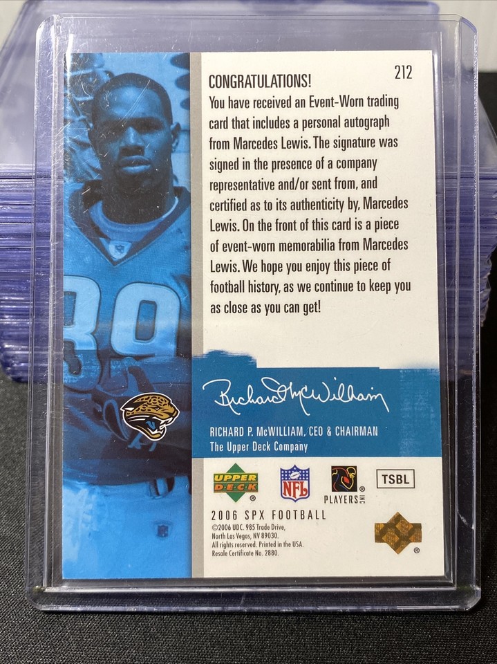 2006 SPx Auto Rookie Jersey 1158/1650 Marcedes Lewis #212 Rookie Auto ...