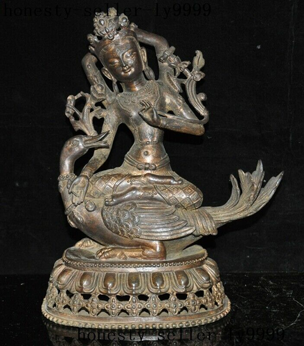 Old Chinese Buddhism Temple Bronze Gilt Kwan-yin Guanyin Goddess Duck ...