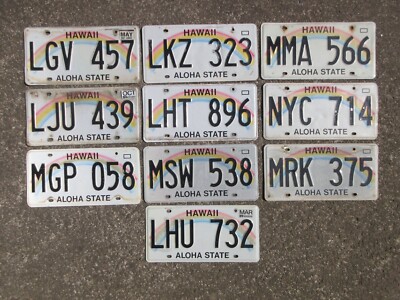 Bulk Lot of 10 Hawaii License Plate Plates Aloha State Rainbow HI- Lot ...