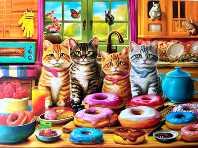 MULIC 500 PIECE FULL SIZE JIGSAW PUZZLE - CATS AND DONUTS - COMPLETE | eBay